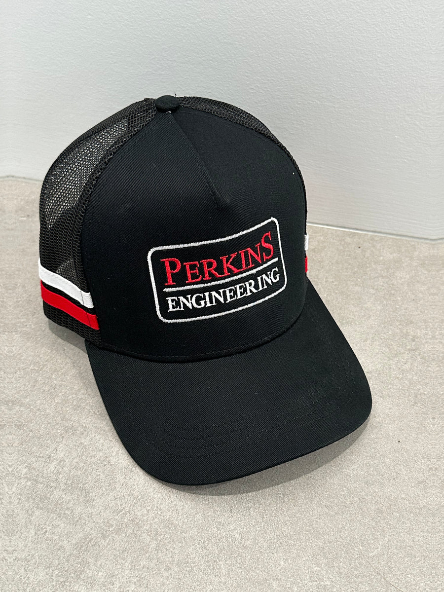 Perkins Engineering Red and White Striped Trucker Cap – Perkins Motorsport